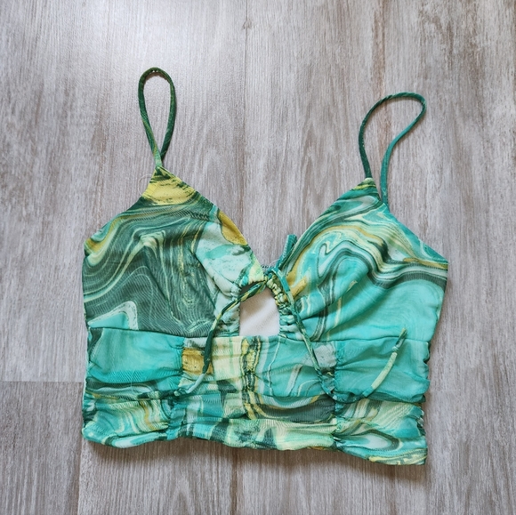 Heart & Hips | Tops | Heart Hips Marble Swirl Ruched Mesh Cami Crop Top ...